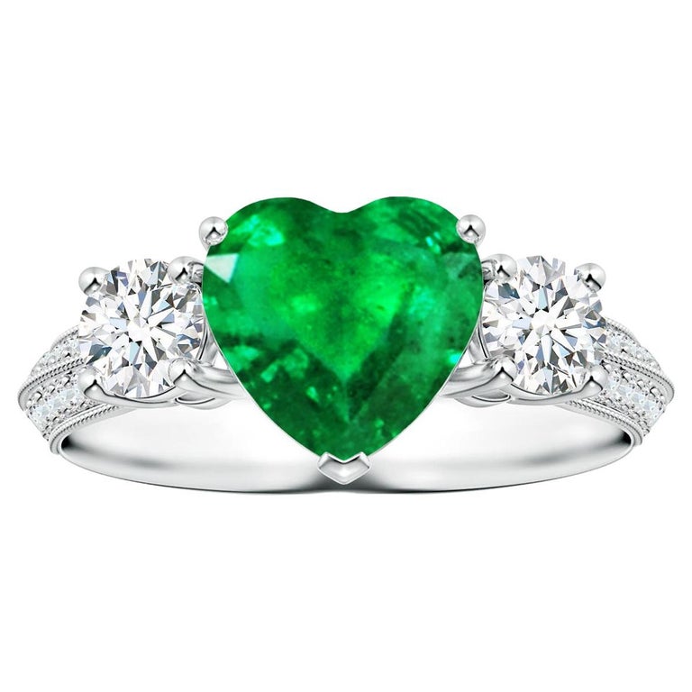 Customizable ANGARA Three Stone GIA Certified Heart-Shaped Emerald Ring ...