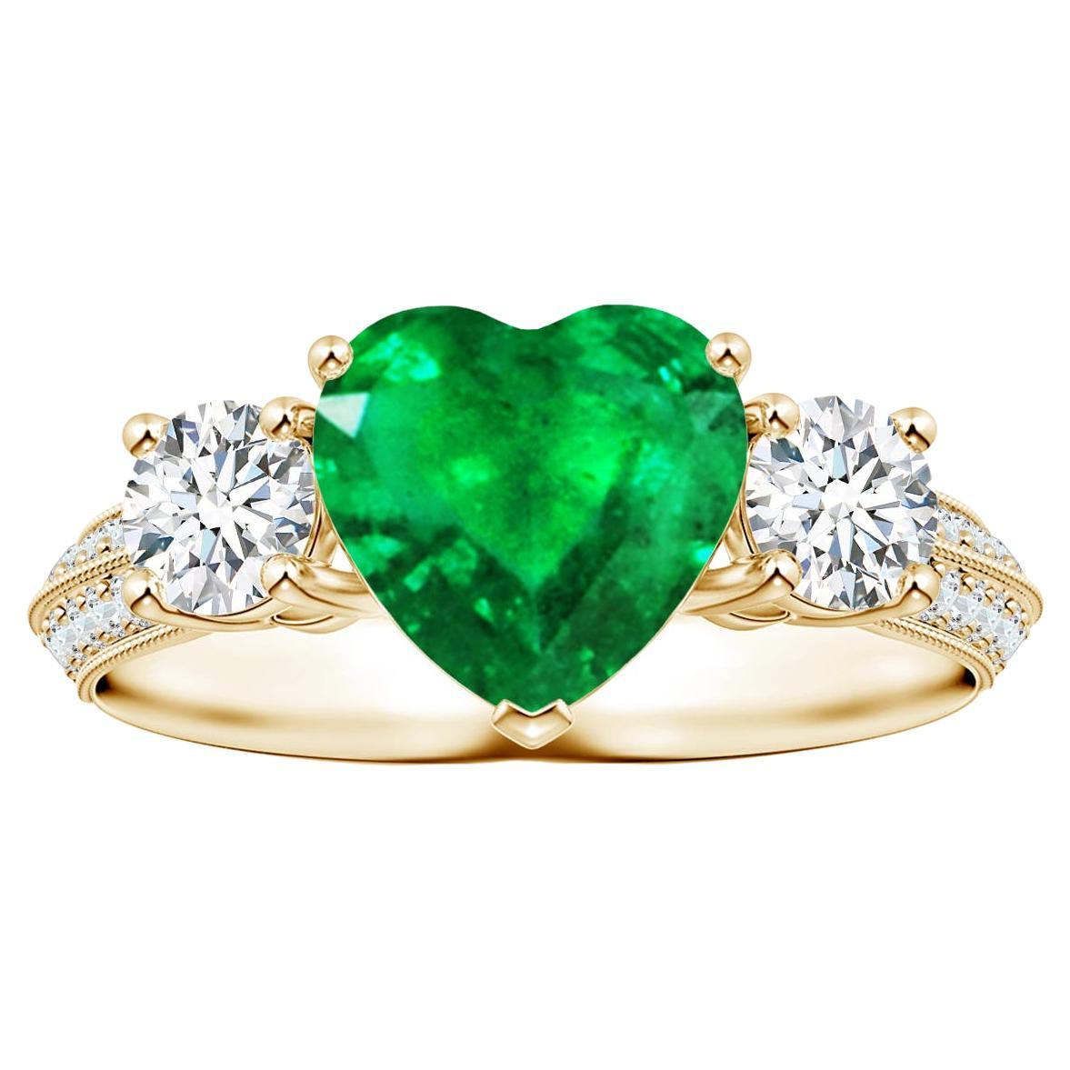 Customizable ANGARA Three Stone GIA Certified Heart-Shaped Emerald Ring ...
