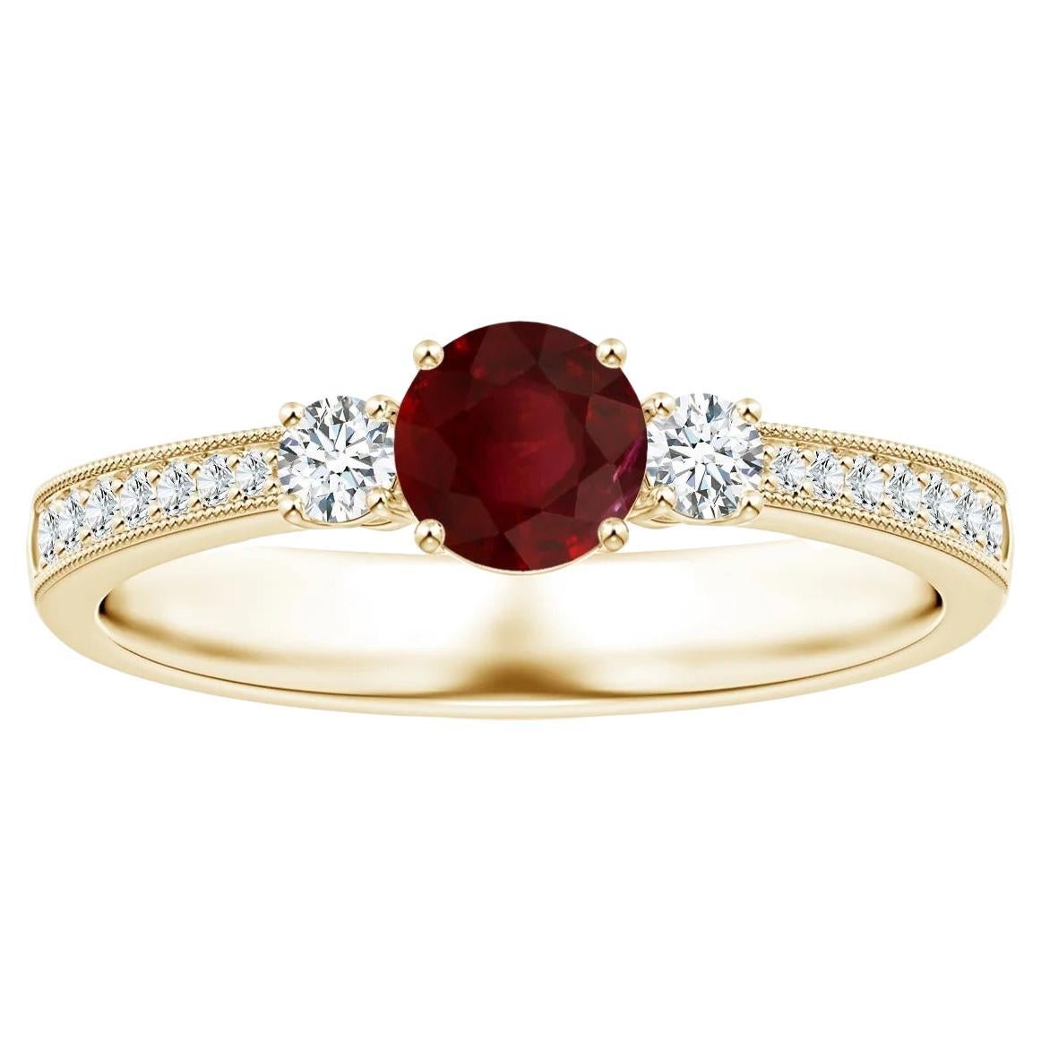 Customizable Angara Three Stone Gia Certified Natural Ruby Ring in Rose ...