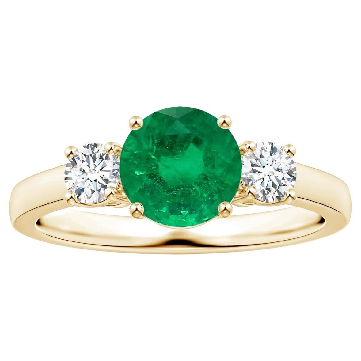 Customizable ANGARA Three Stone GIA Certified Round Emerald Ring in ...