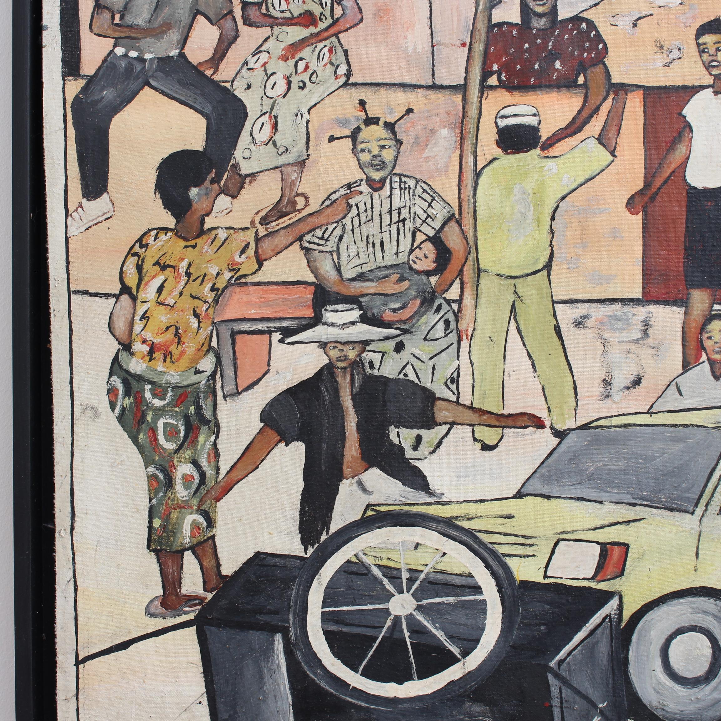 Ange Kumbi - 'Life in Town' Urban African Landscape Oil Painting by ...