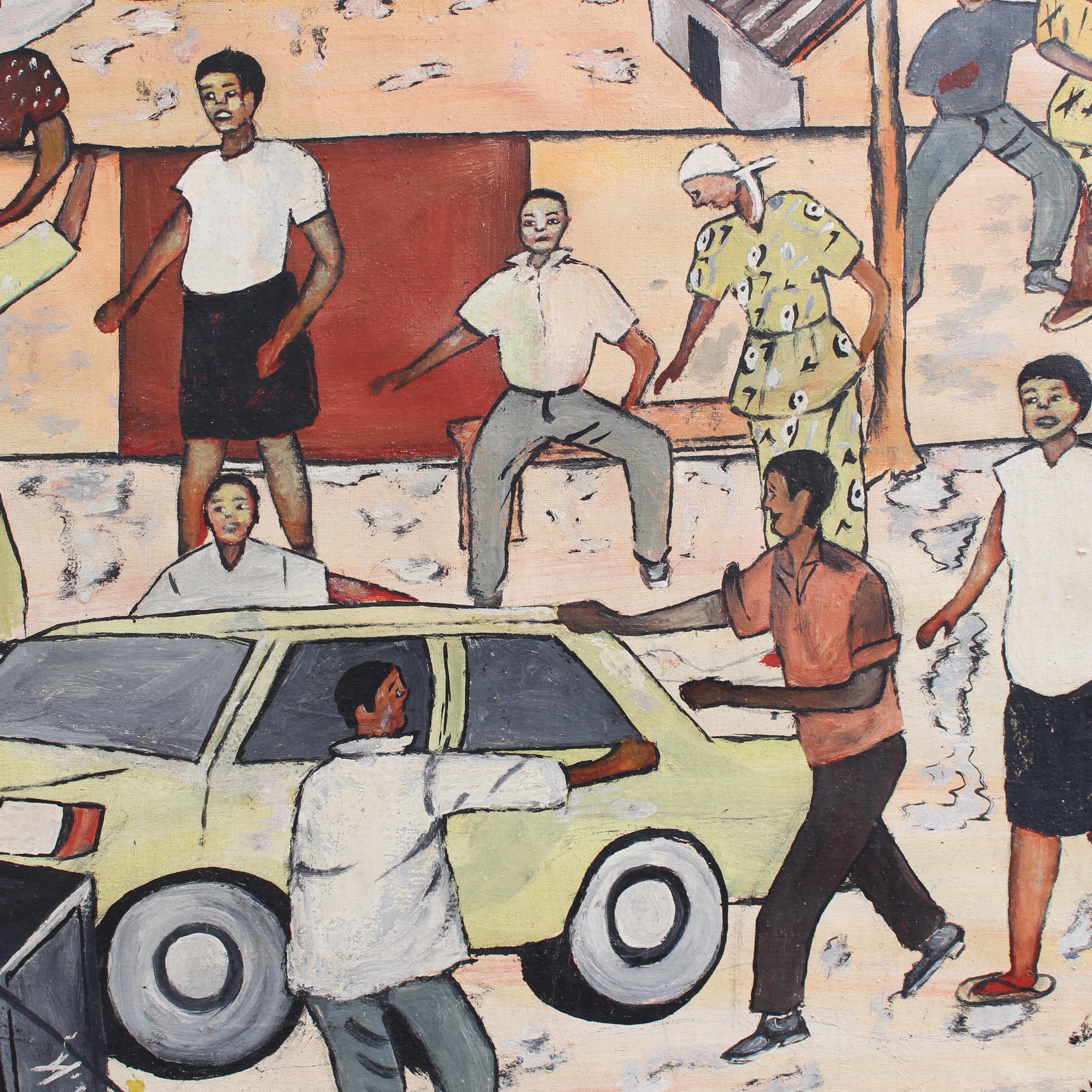 Ange Kumbi - 'Life in Town' Urban African Landscape Oil Painting by ...