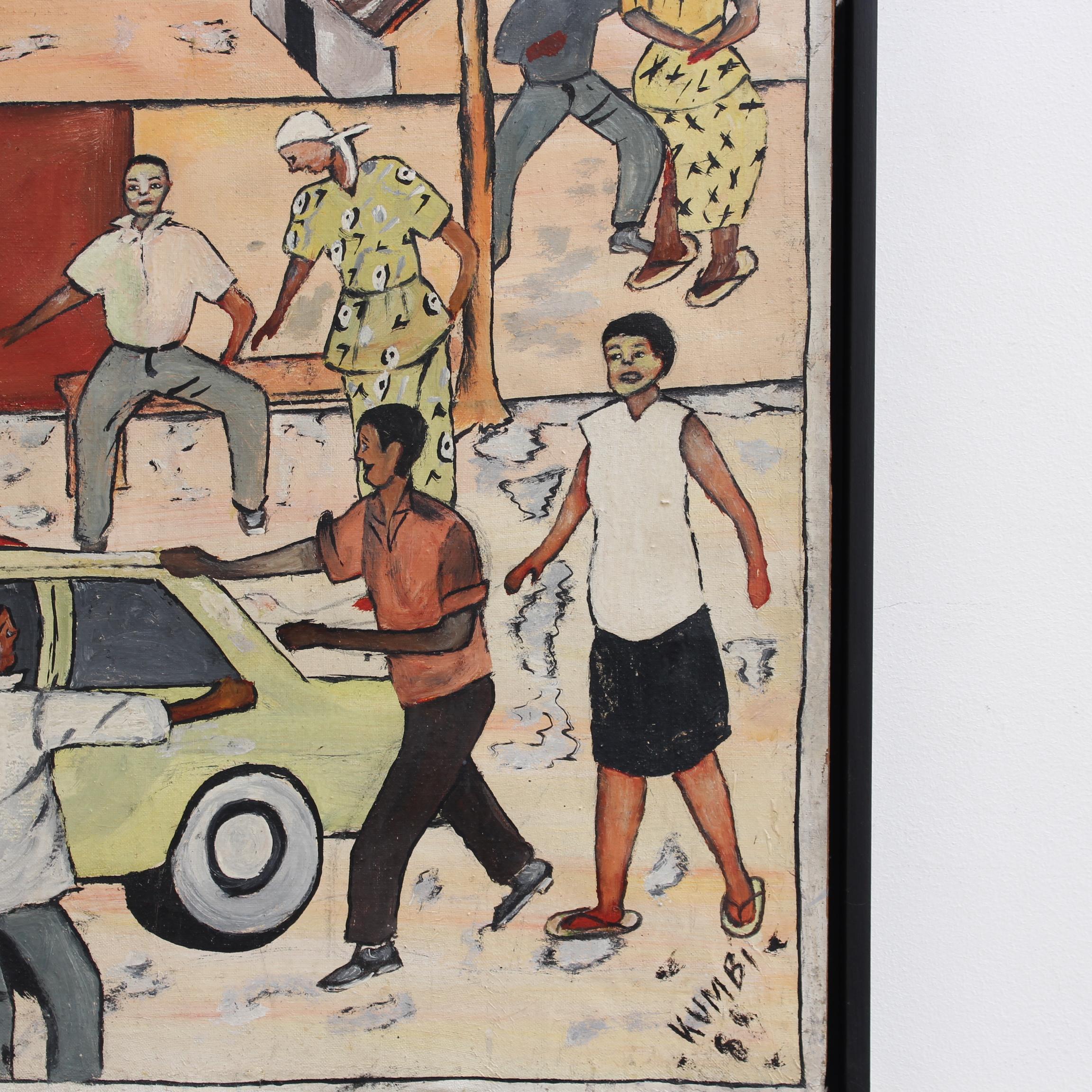 Ange Kumbi - 'Life in Town' Urban African Landscape Oil Painting by ...