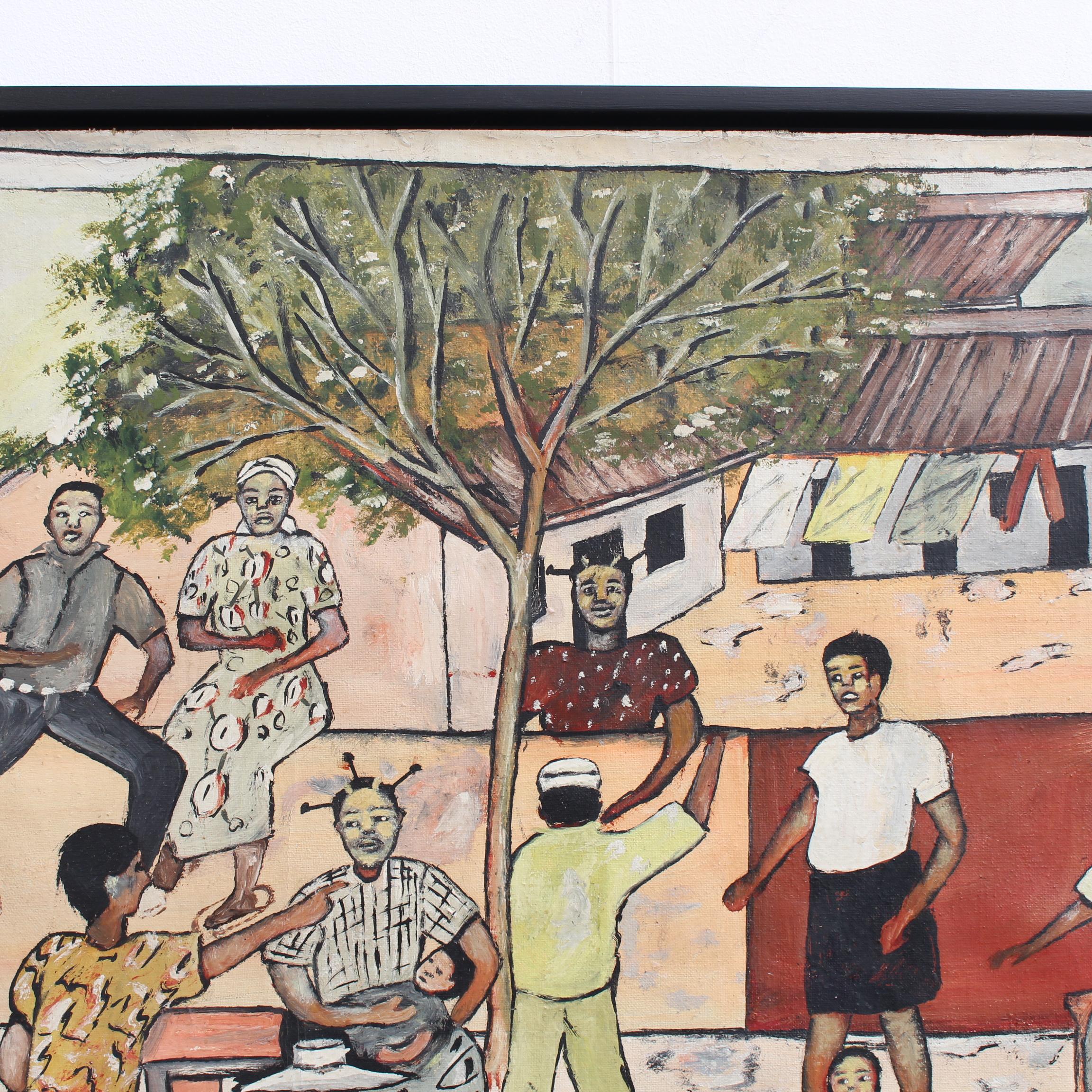 Ange Kumbi - 'Life in Town' Urban African Landscape Oil Painting by ...