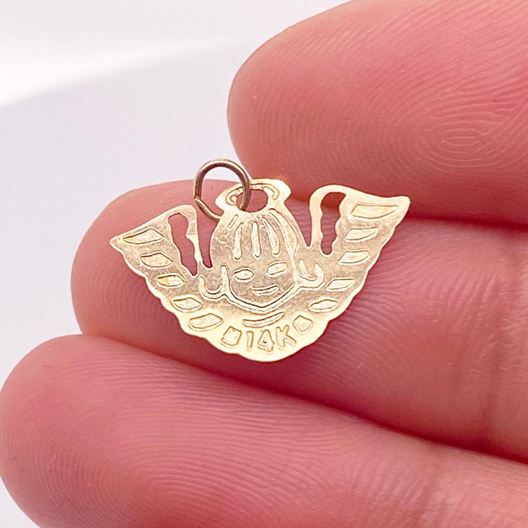 Angel Charm or Pendant, 14k Yellow Gold Cherub Charm For Sale at 1stDibs