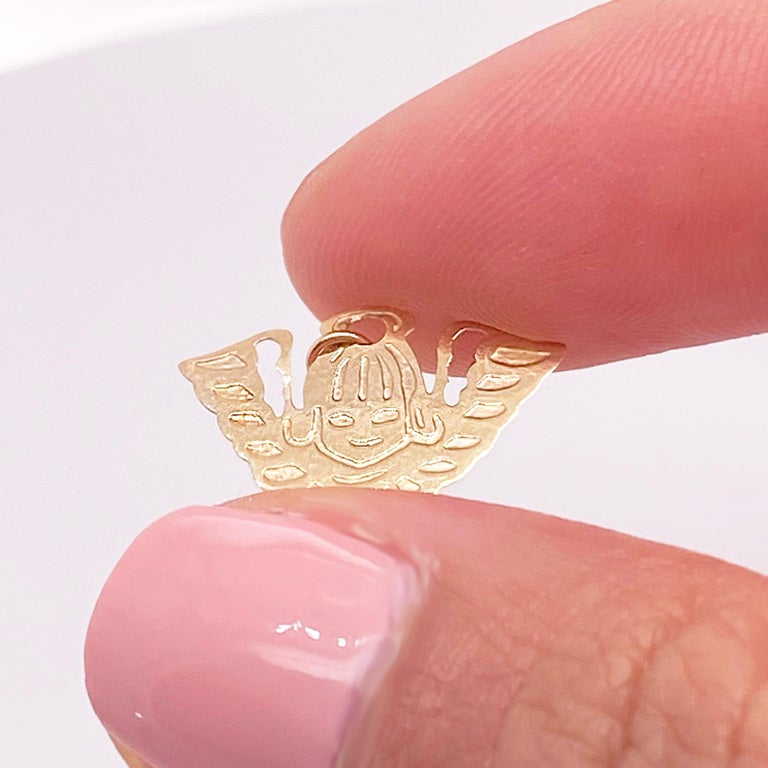 Angel Charm or Pendant, 14k Yellow Gold Cherub Charm For Sale at 1stDibs