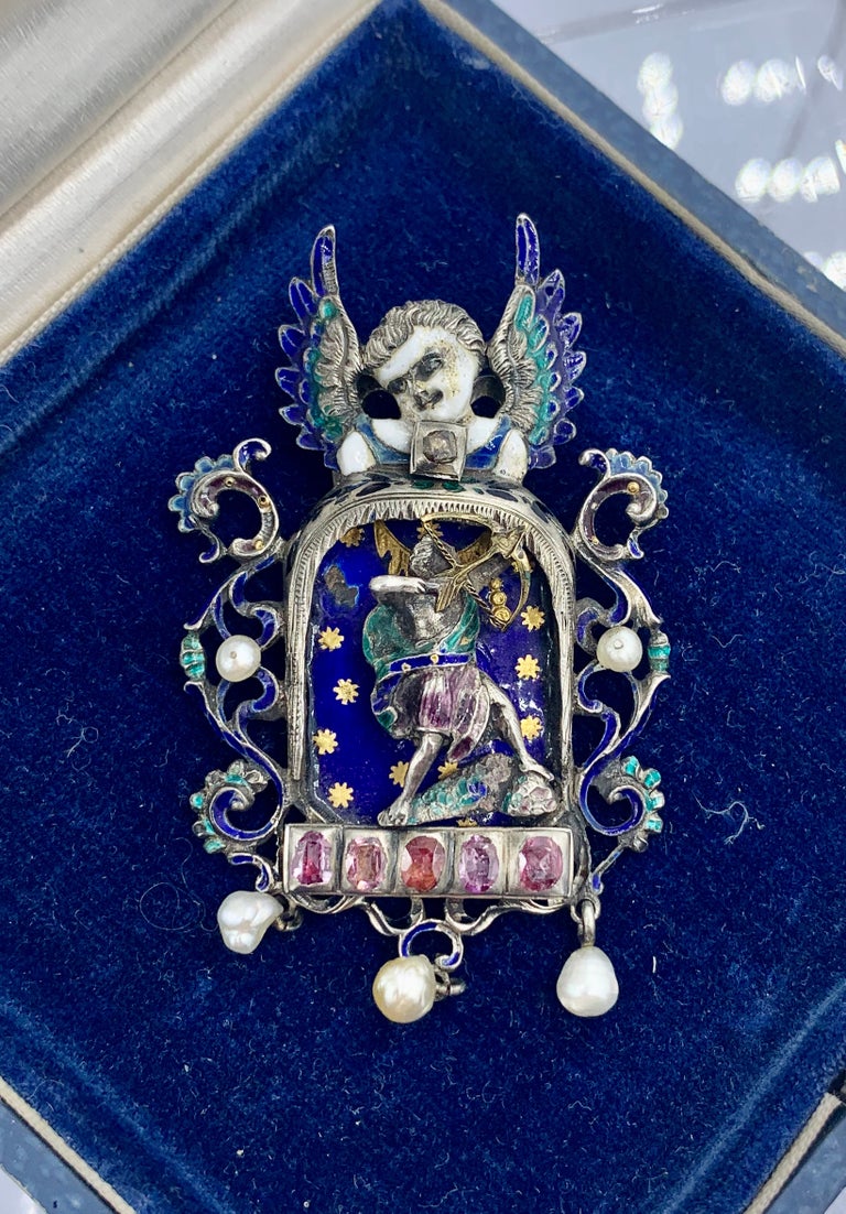 Angel Cupid Ruby Diamond Enamel Pendant Necklace Austro-Hungarian ...