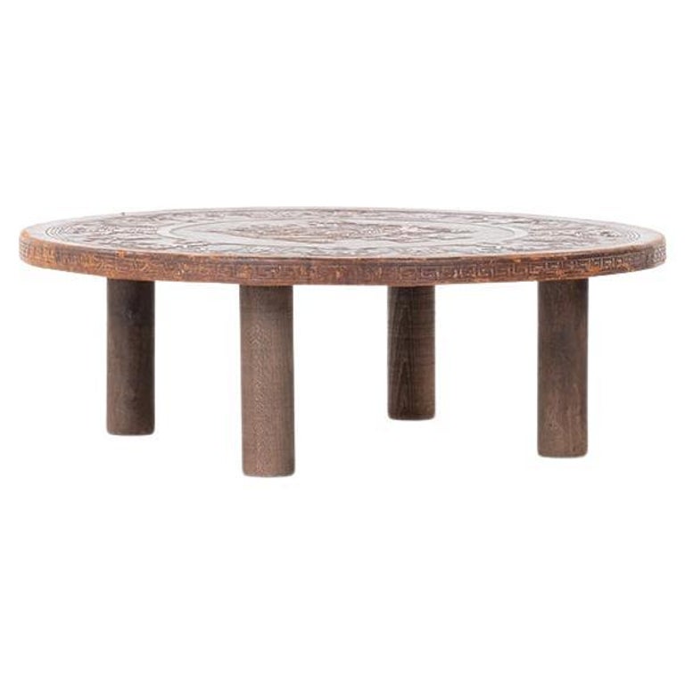 Angel I Pazmino Leather and Wood Coffee Table, 1960 For Sale at 1stDibs