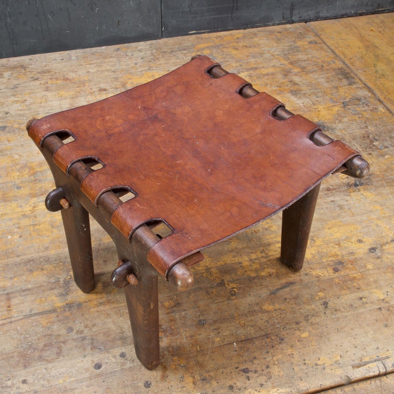 Angel Pazmino Handcrafted Rustic Leather Native Ecuadorian Sling Stool ...