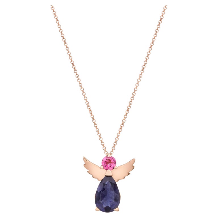 Angel Pendant Necklace 18kt Rose Gold Pink Tourmalin Purple Iolite Gift ...
