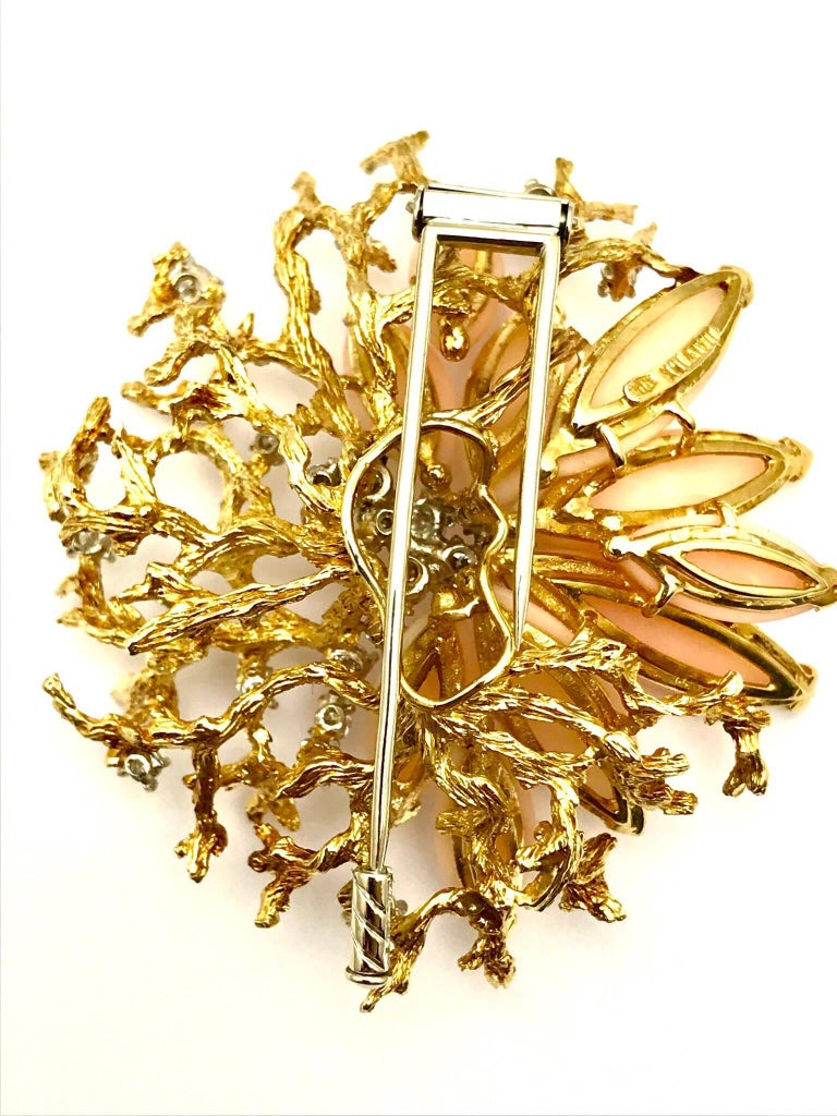 Angel Skin Coral and Diamond Coral Reef Brooch at 1stDibs