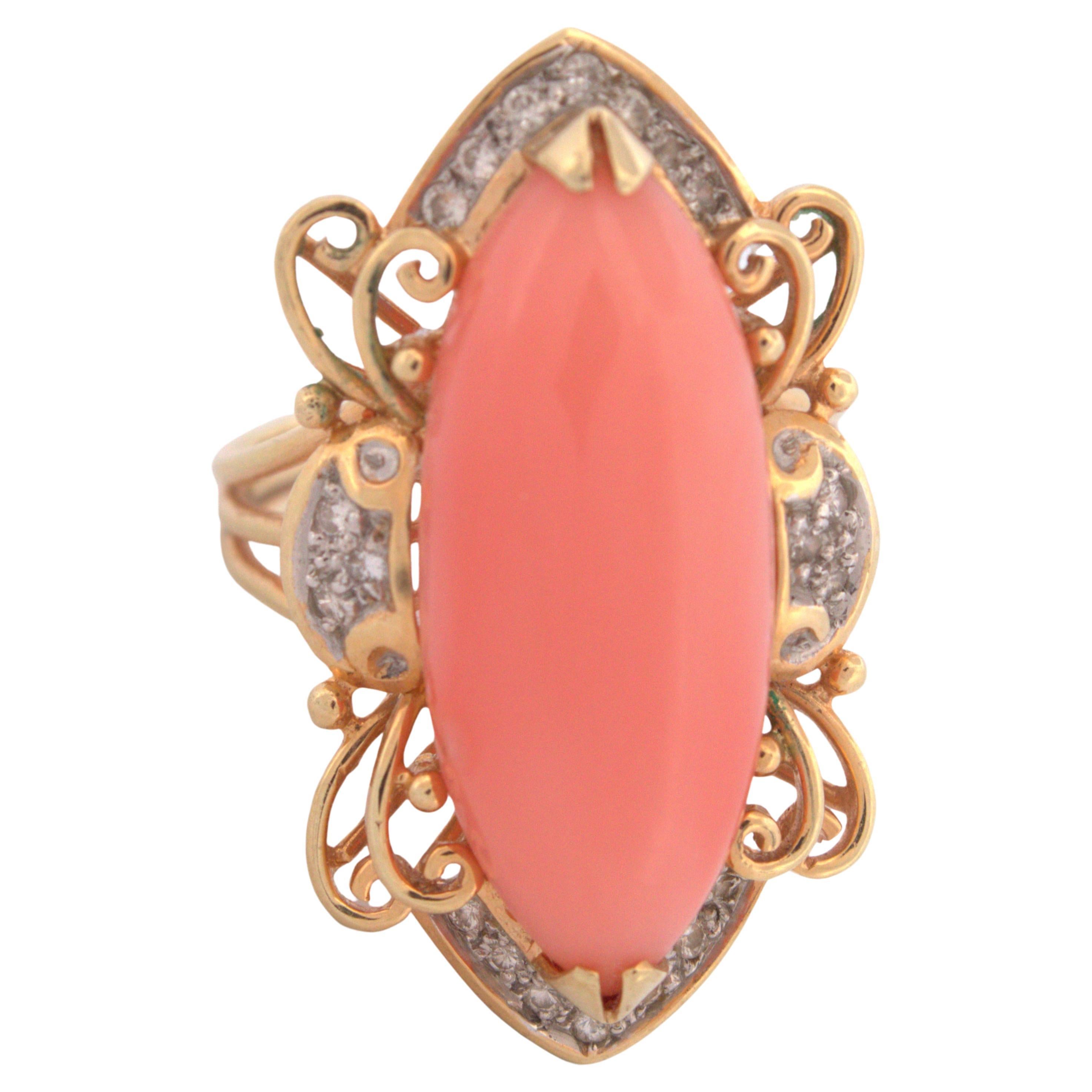 1960s Gold with Angel Skin Coral and Ruby Ring Presented by Kate Wang ...