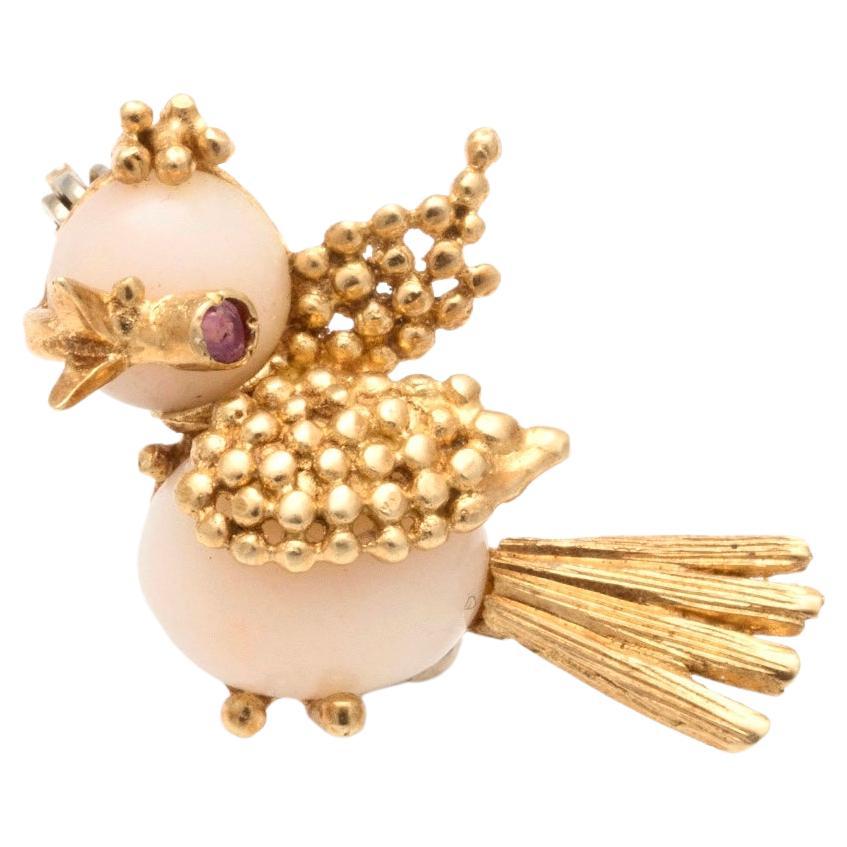 Angel Skin Coral and Diamond Coral Reef Brooch at 1stDibs