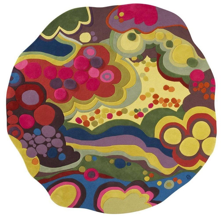 Angela Adams Garden Rug, 8 Round, Colorful, Natural Edge, Handcrafted ...