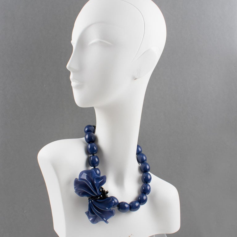 Angela Caputi Black and Berry Blue Resin Necklace with Oversized Bow at ...