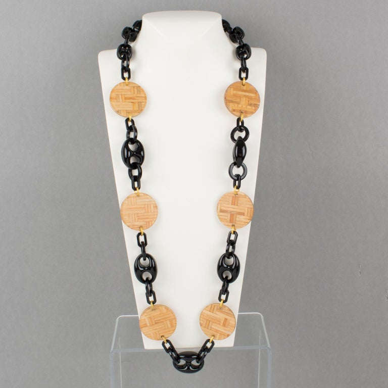 Angela Caputi Black Resin and Rattan Long Necklace For Sale at 1stDibs