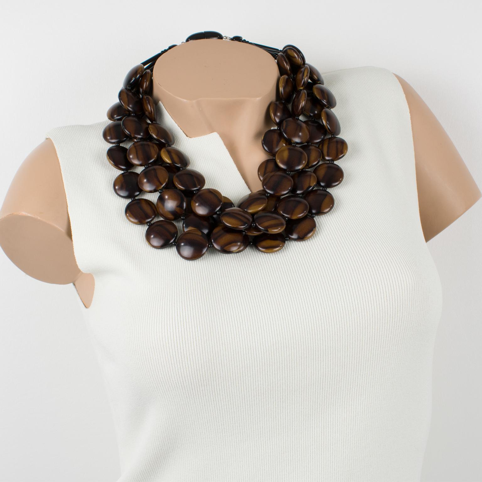 Angela Caputi Brown Resin Multi-Strand Choker Necklace For Sale at 1stDibs
