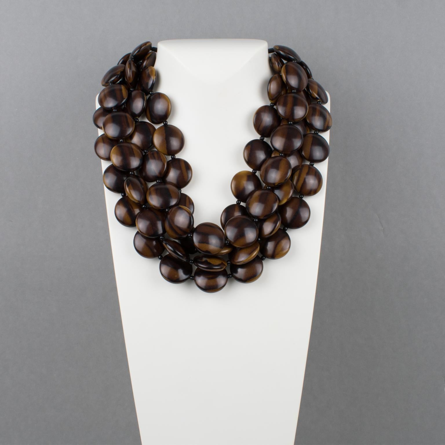 Angela Caputi Brown Resin Multi-Strand Choker Necklace For Sale at 1stDibs