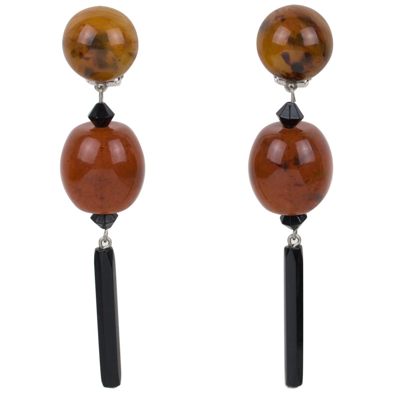 Angela Caputi Yellow and Black Dangling Resin Chandelier Clip on ...