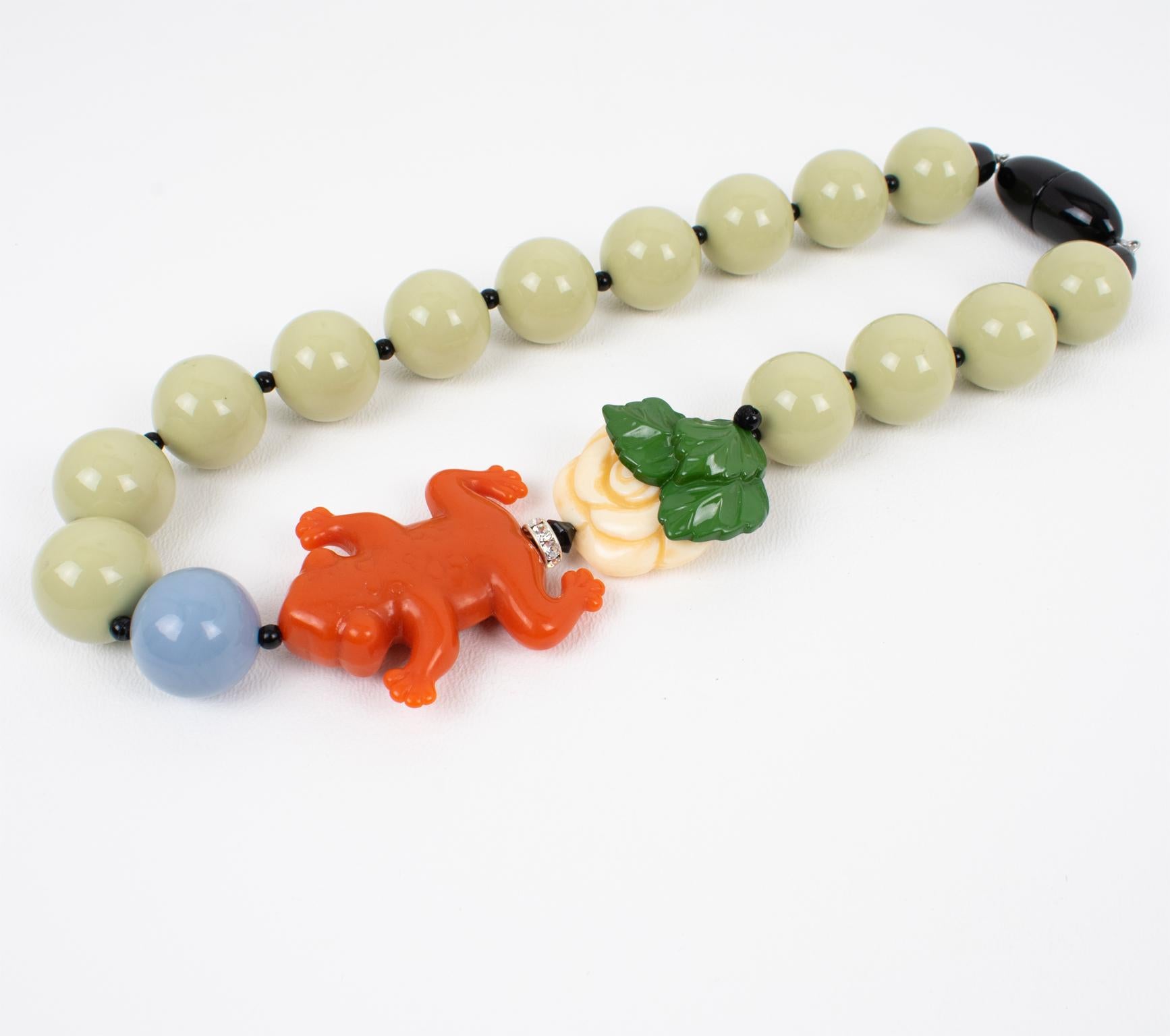 Angela Caputi Green Almond and Red Resin Frog Choker Necklace For Sale ...