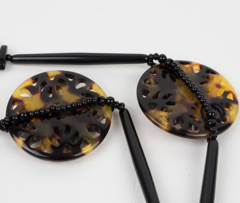 Angela Caputi Long Necklace Tortoiseshell and Black Resin Bead For Sale ...