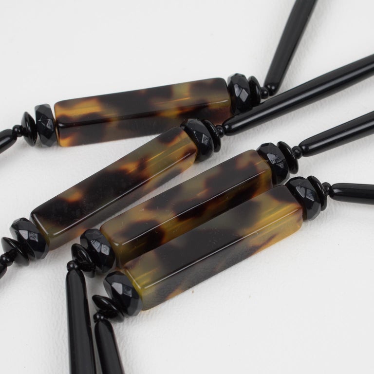 Angela Caputi Long Necklace Tortoiseshell and Black Resin Bead For Sale ...