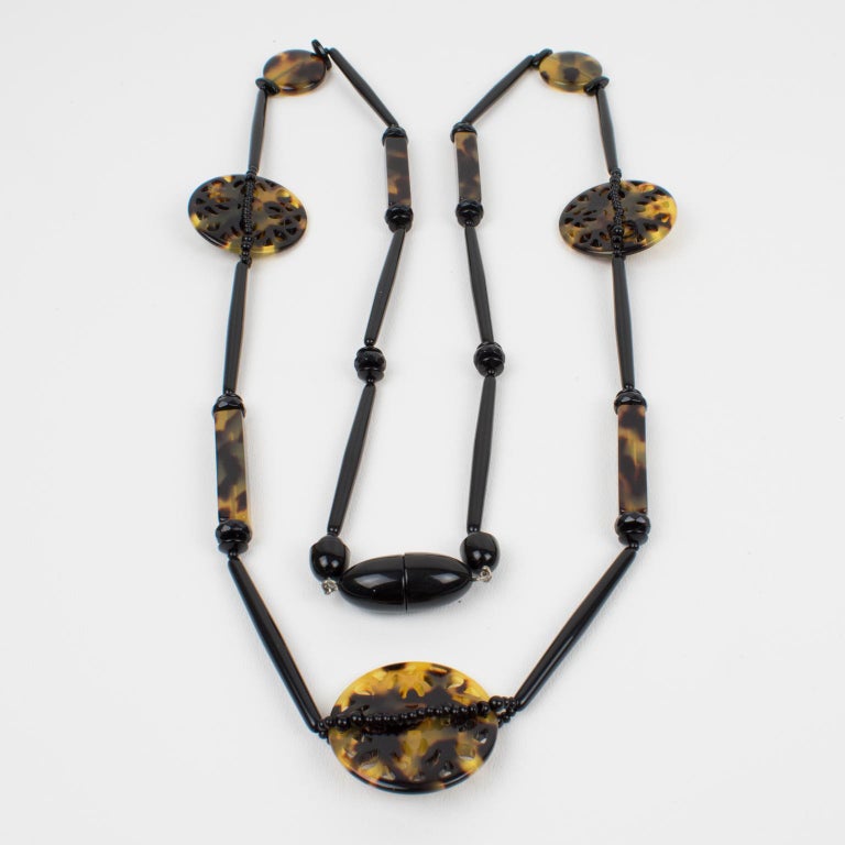 Angela Caputi Long Necklace Tortoiseshell and Black Resin Bead For Sale ...