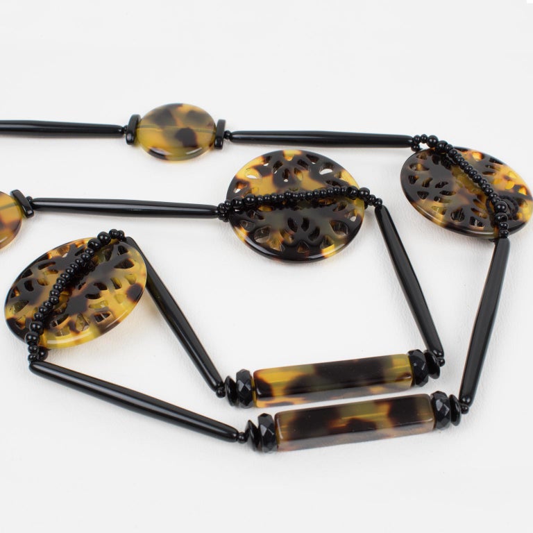 Angela Caputi Long Necklace Tortoiseshell and Black Resin Bead For Sale ...