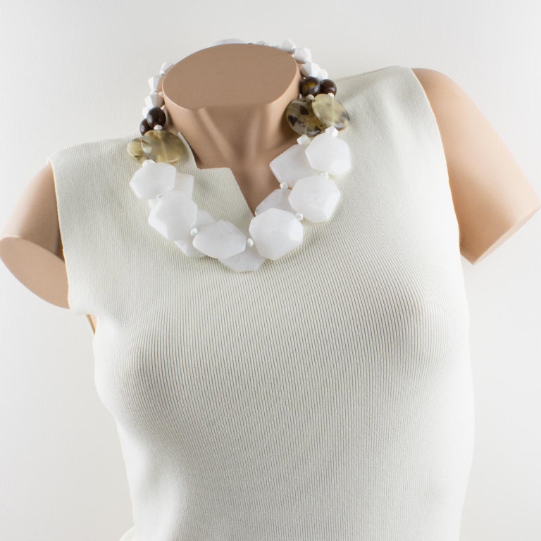 Angela Caputi Multi-Strand Choker Necklace White and Brown Pebbles For ...