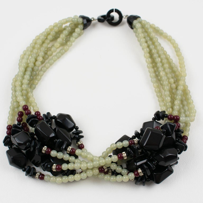 Angela Caputi Multi-Strand Green and Black Resin Choker Necklace For ...