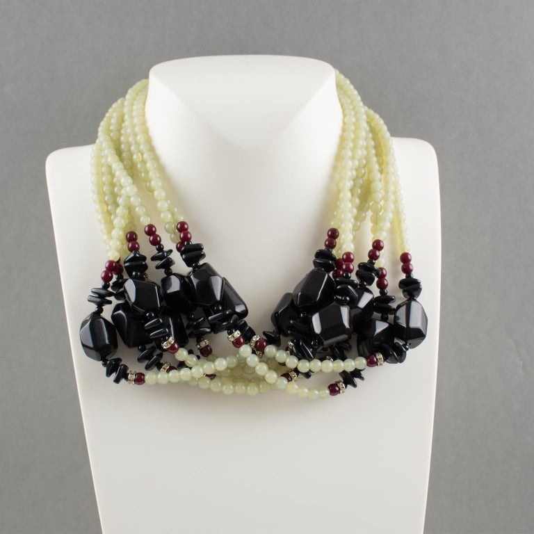 Angela Caputi Multi-Strand Green and Black Resin Choker Necklace For ...