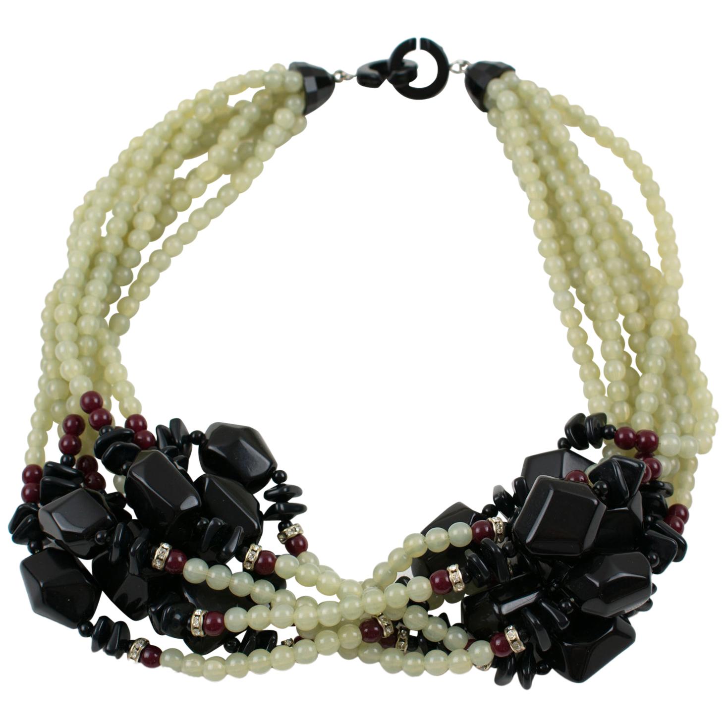 Angela Caputi Black and Berry Blue Resin Necklace with Oversized Bow at ...