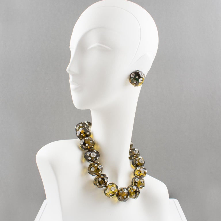Angela Caputi Olive Green Resin Choker Necklace For Sale at 1stdibs