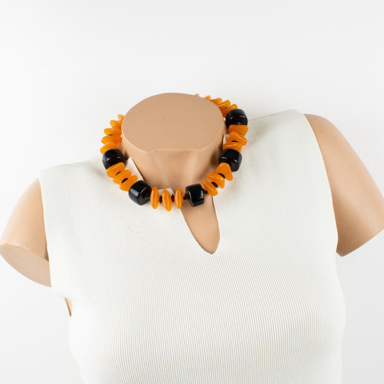 Angela Caputi Orange and Black Resin Choker Necklace For Sale at 1stDibs