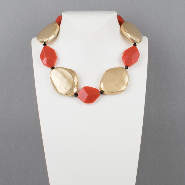 Angela Caputi Resin Choker Necklace Gold and Orange Pebbles For Sale at ...