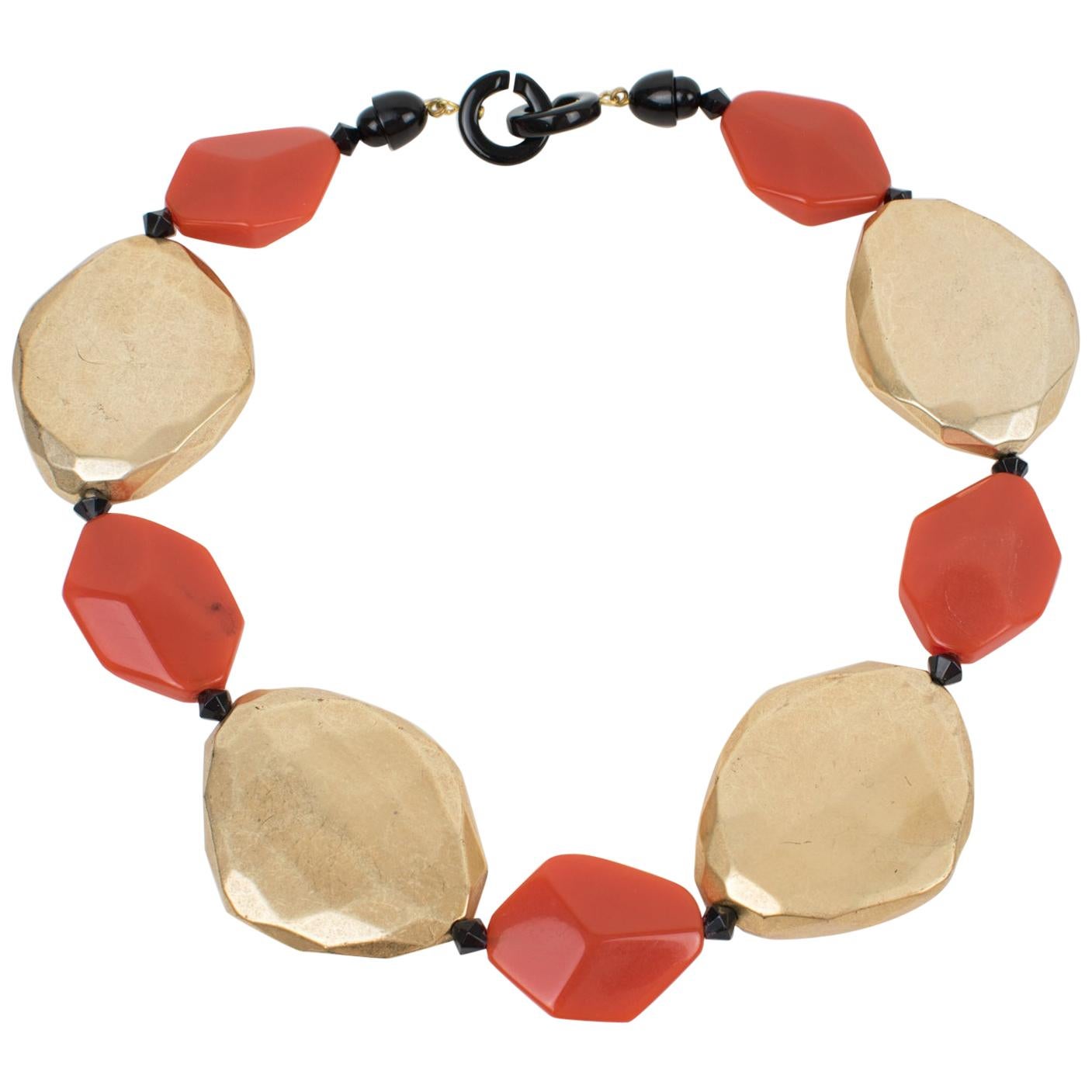 Angela Caputi Orange and Black Resin Choker Necklace For Sale at 1stDibs