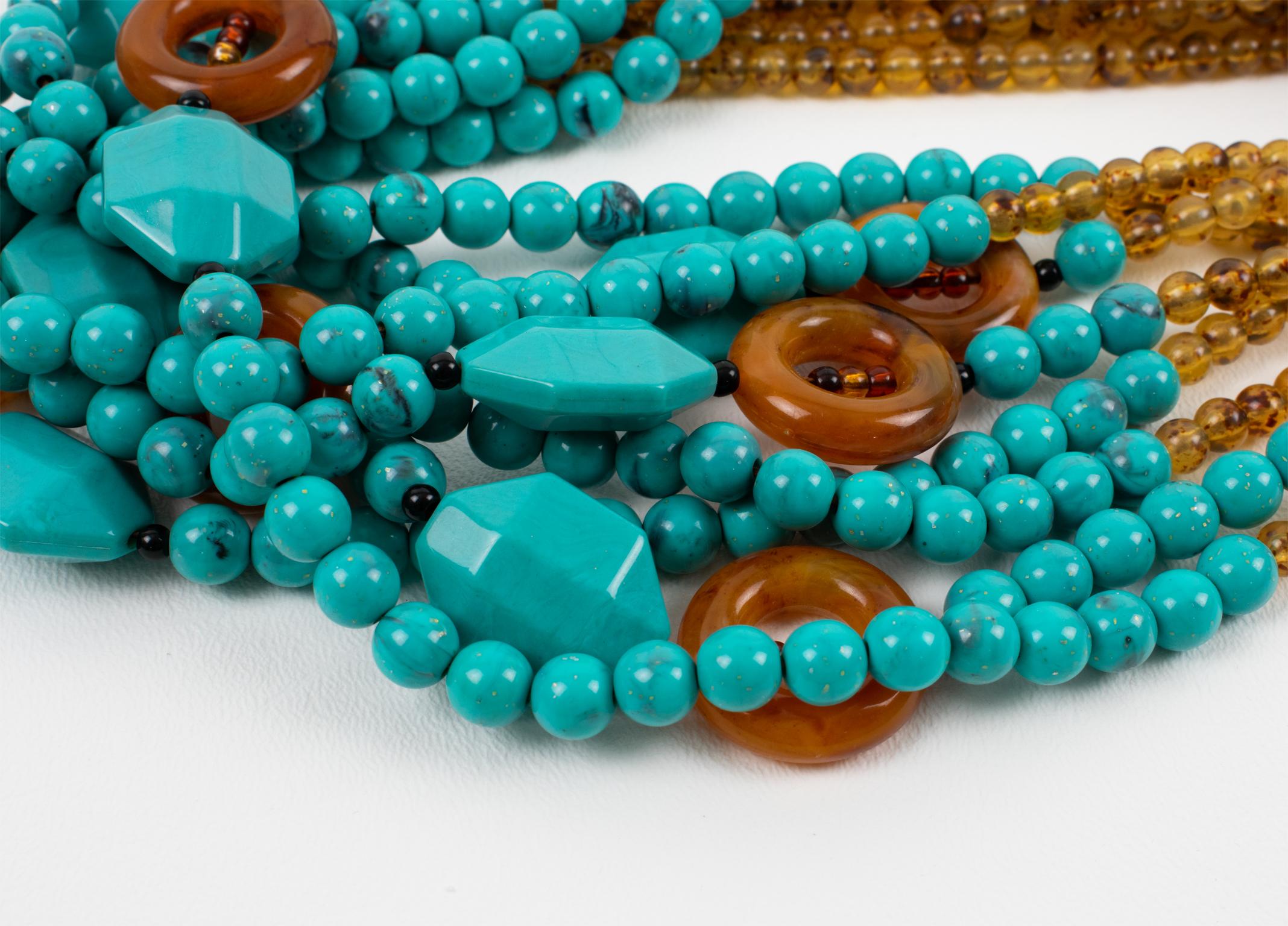 Angela Caputi Resin Choker Necklace Turquoise and Brown Multi-Strand ...