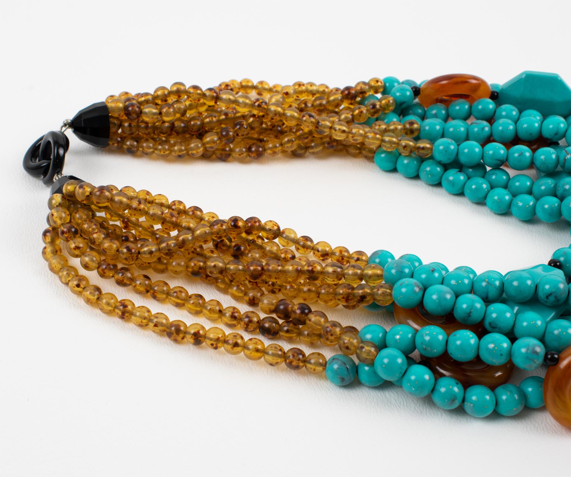 Angela Caputi Resin Choker Necklace Turquoise and Brown Multi-Strand ...
