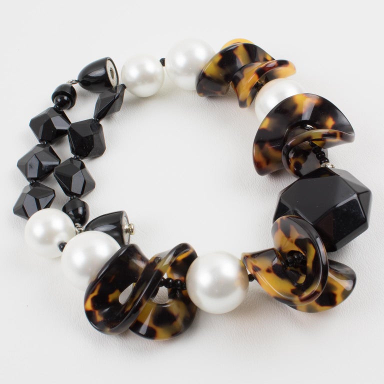 Angela Caputi Tortoise Pearly and Black Lucite Choker Necklace at ...