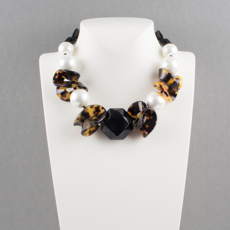 Angela Caputi Tortoise Pearly and Black Lucite Choker Necklace at ...