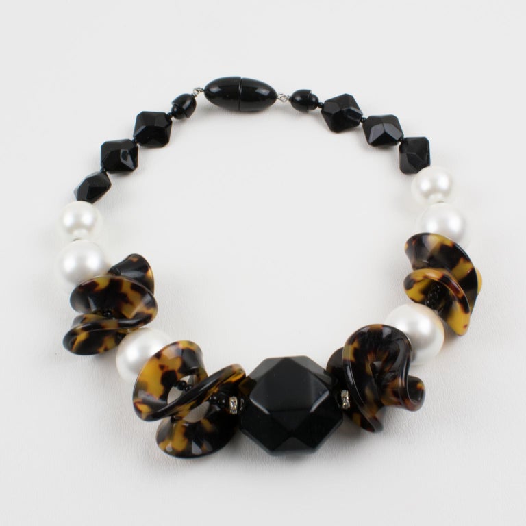Angela Caputi Tortoise Pearly and Black Lucite Choker Necklace at ...