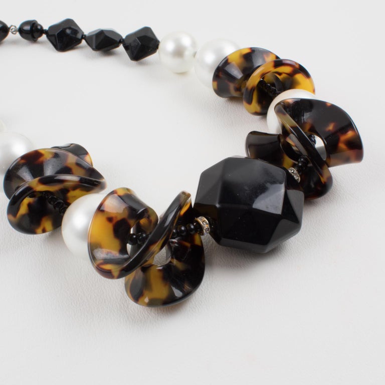 Angela Caputi Tortoise Pearly and Black Lucite Choker Necklace at ...