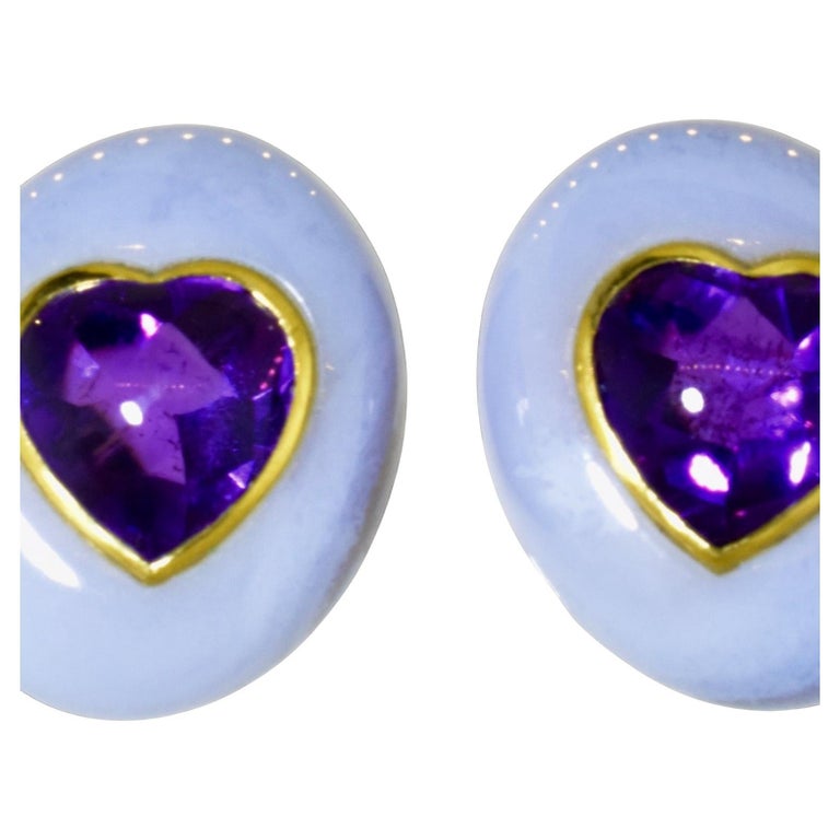 Angela Cummings Earrings in 18K and Centering Heart Shaped Amethysts ...