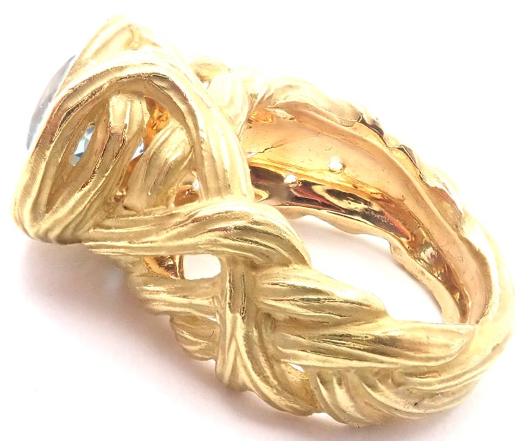 Angela Cummings Large Aquamarine Yellow Gold Ring For Sale at 1stDibs