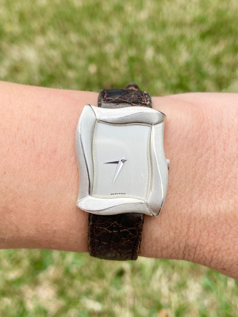 Angela Cummings Tank Style Women's Wristwatch in Leather Strap at 1stDibs