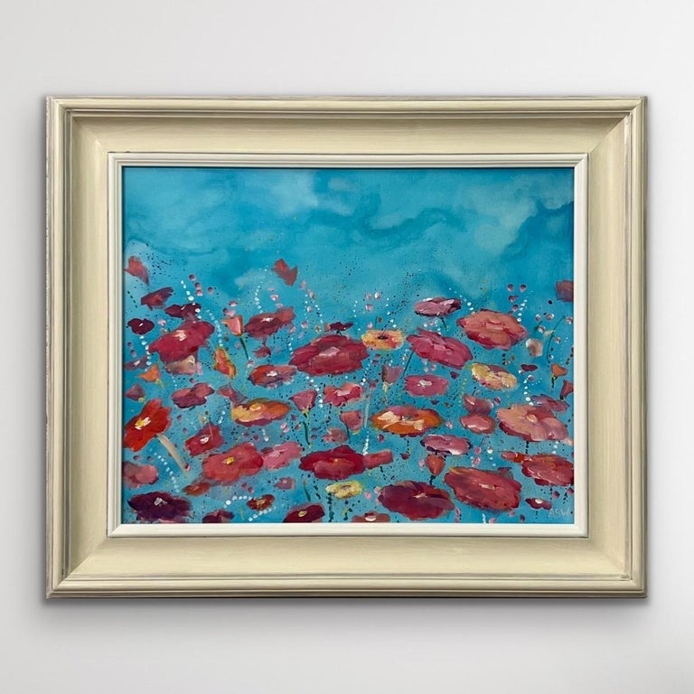 Angela Wakefield - Abstract Landscape Art with Red and Pink Flowers on ...
