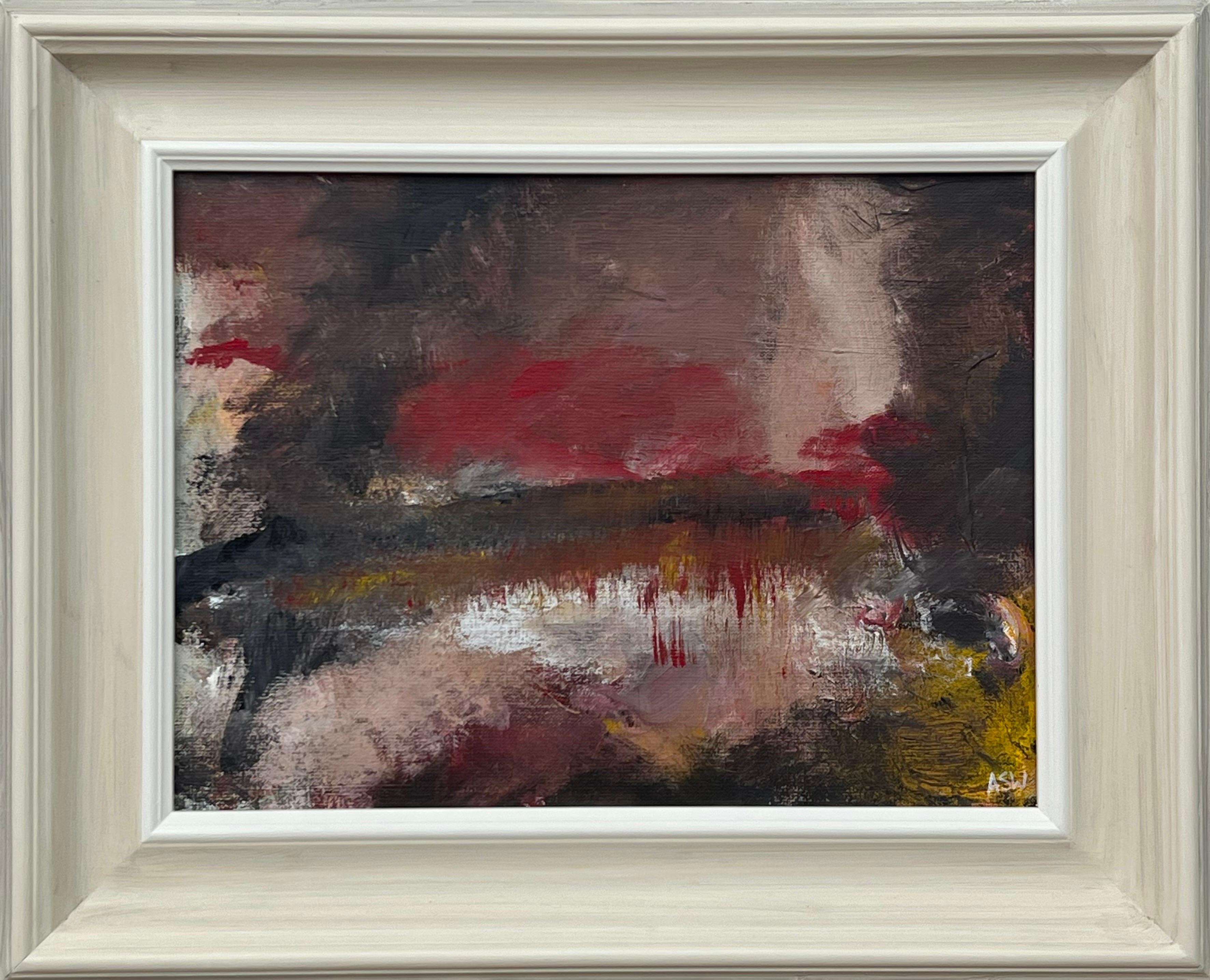 Angela Wakefield - Abstract Landscape Art with Red and Pink Flowers on ...
