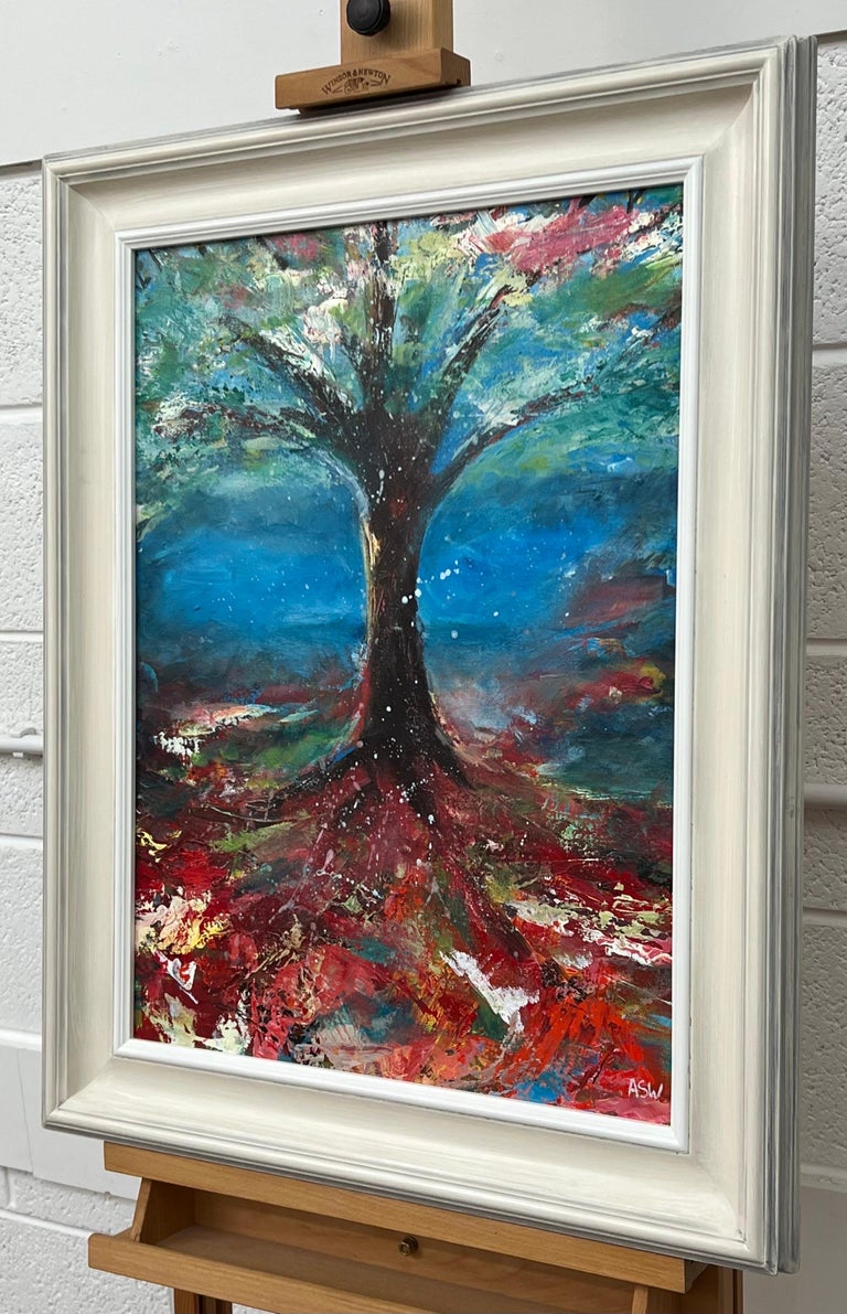 Angela Wakefield - Tree with Red Pink White and Blue Abstract ...