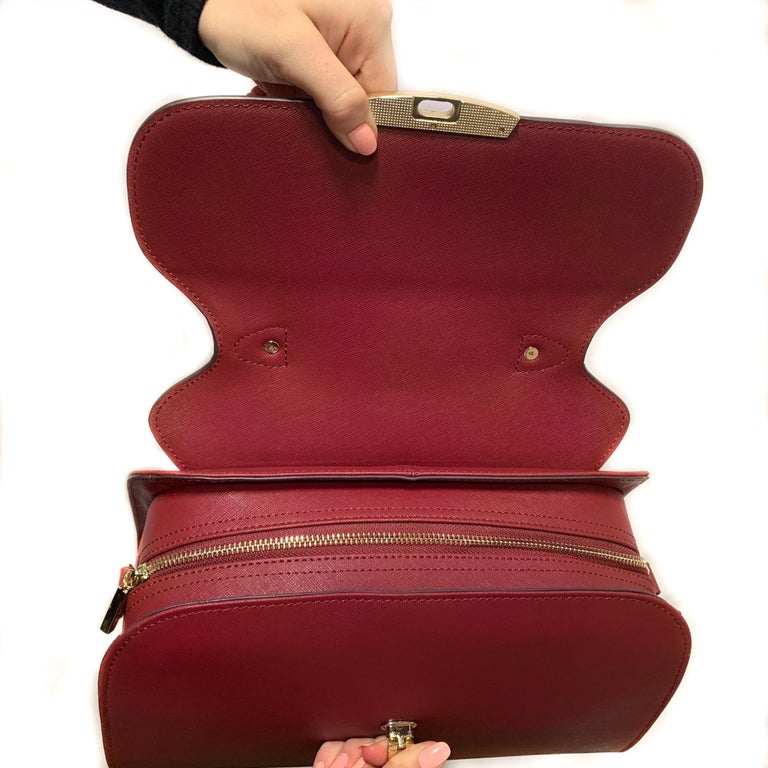 Angelina Satchel In Cranberry - Saffiano Leather Handbag For Sale at ...