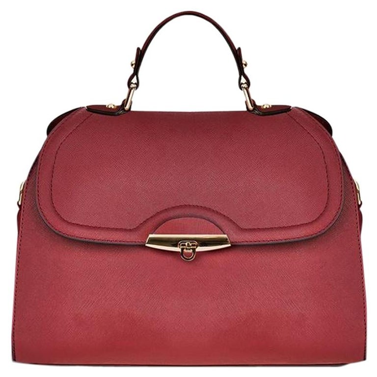 Angelina Satchel In Cranberry - Saffiano Leather Handbag For Sale at ...